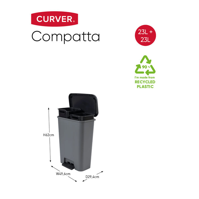 Curver Compatta 50L Duo 23+23L Recycling Bin - Grey – Keter Australia